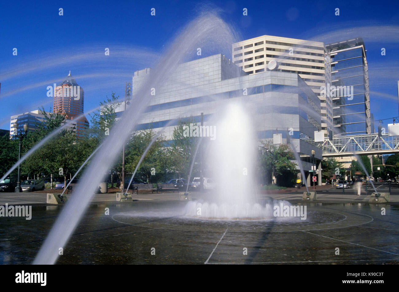 Salmon Street Springs fountain, Waterfront Park, Portland, Oregon Stock ...