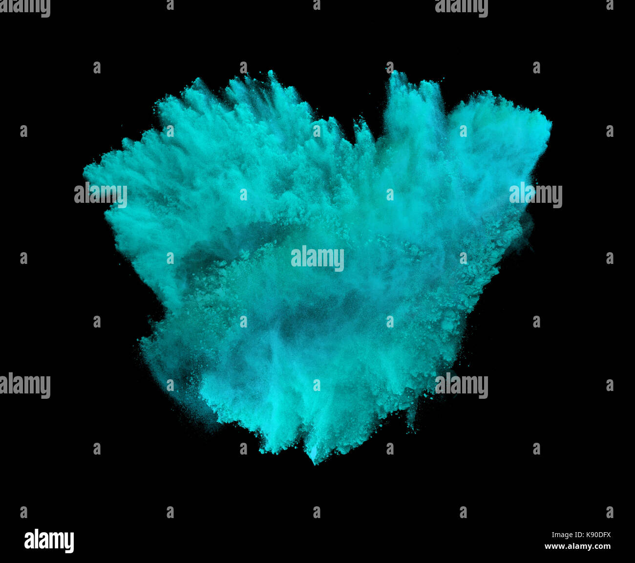 Powder explosion. Closeup of blue dust particle explosion isolated on ...