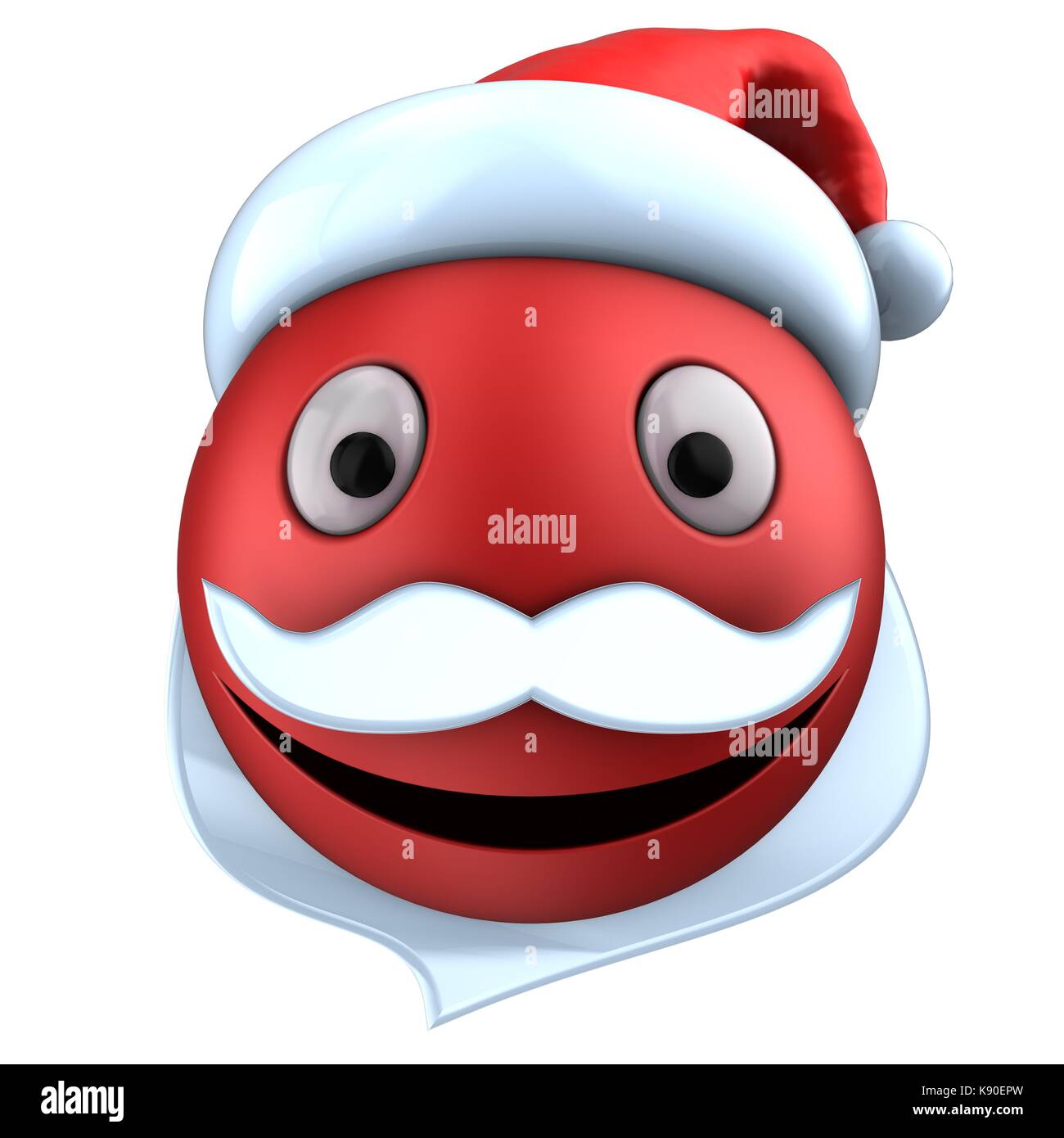 3d illustration of red emoticon smile with christmas hat over white ...