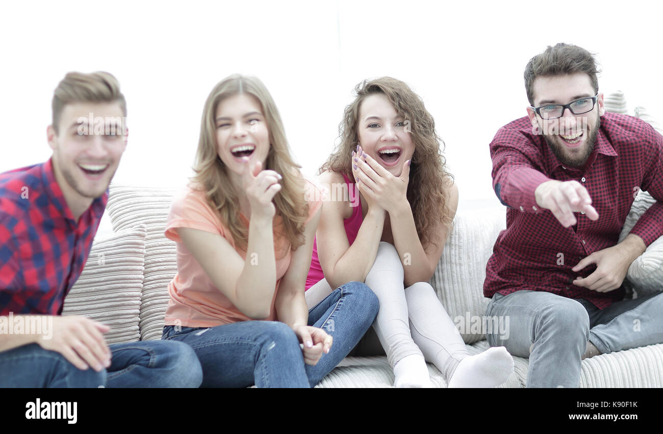 group of cheerful friends watching their favorite movie Stock Photo - Alamy