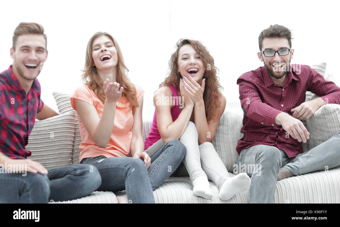 group of cheerful friends watching their favorite movie Stock Photo - Alamy