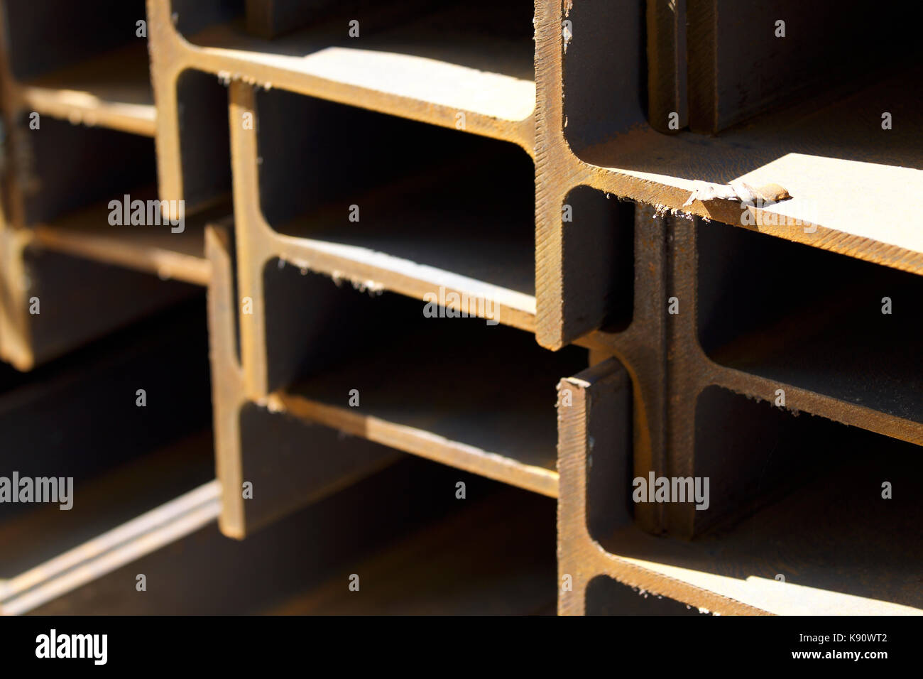 Metal profile beam in packs at the warehouse of metal products, Russia ...