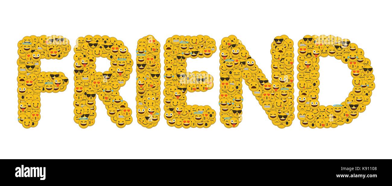 The word friend written in social media emoji smiley characters Stock ...