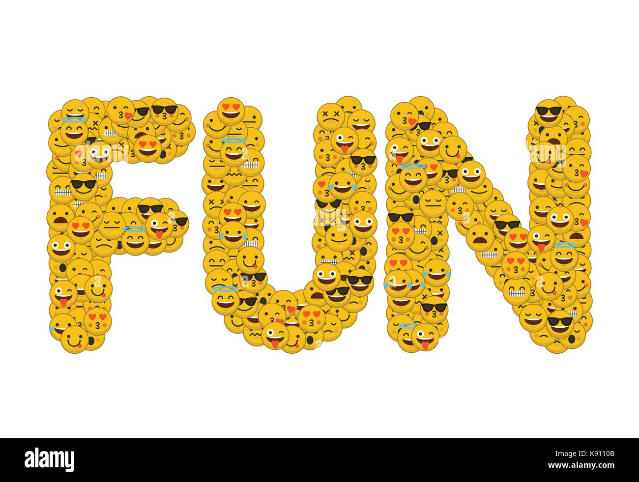 The word fun written in social media emoji smiley characters Stock ...