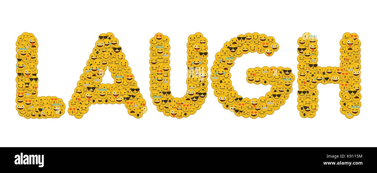 The word laugh written in social media emoji smiley characters Stock ...