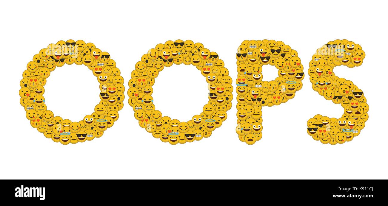 The word oops written in social media emoji smiley characters Stock ...