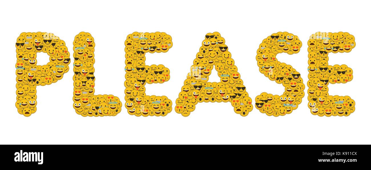 The word please written in social media emoji smiley characters Stock ...