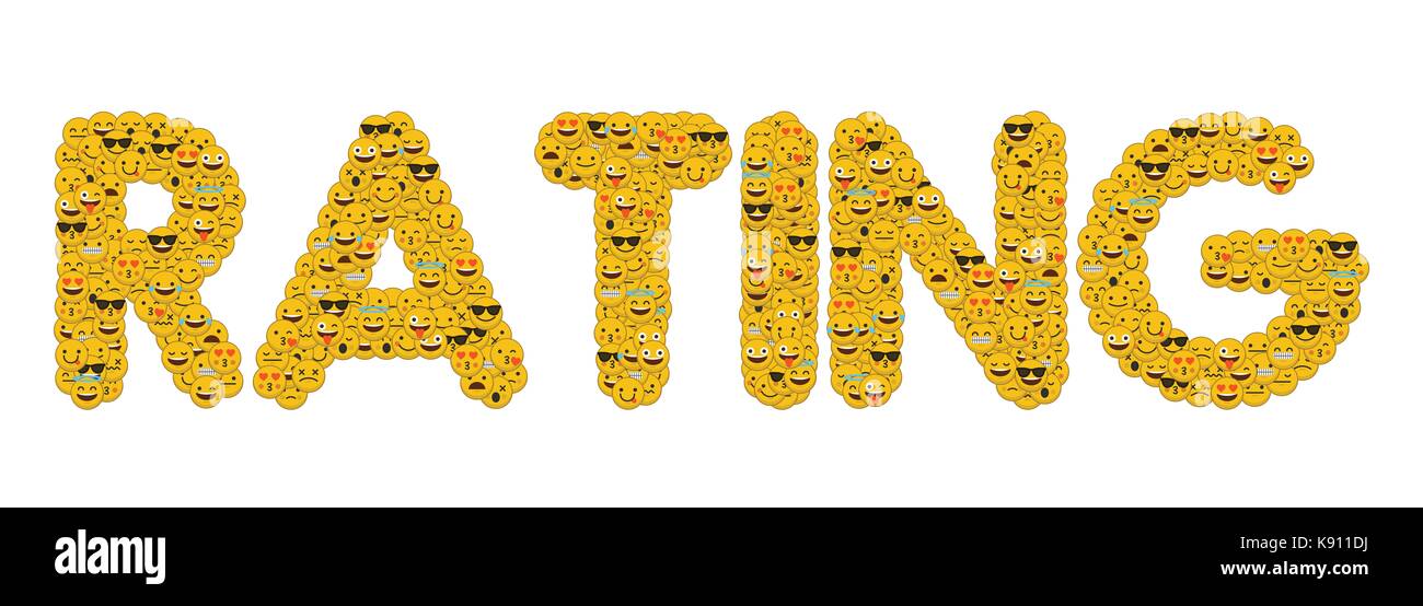 The word rating written in social media emoji smiley characters Stock ...