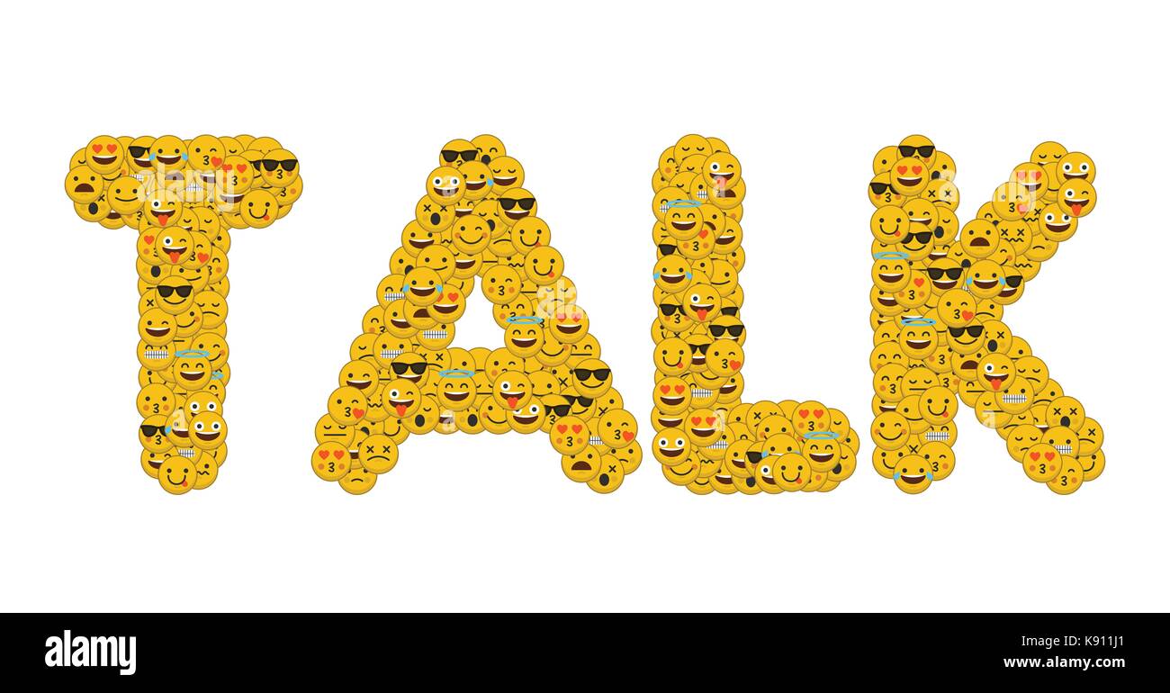 The word talk written in social media emoji smiley characters Stock ...