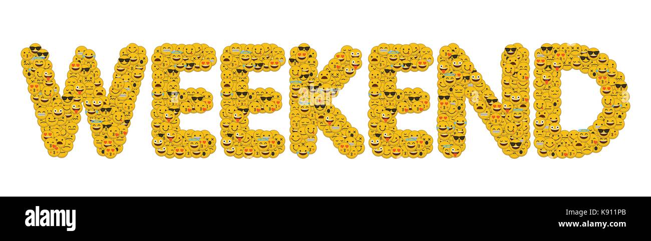 The word weekend written in social media emoji smiley characters Stock ...
