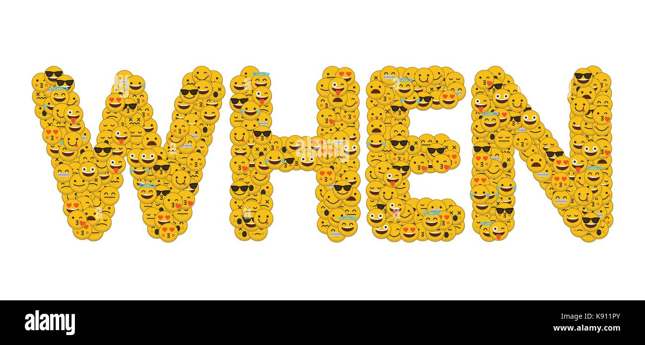 The word when written in social media emoji smiley characters Stock ...