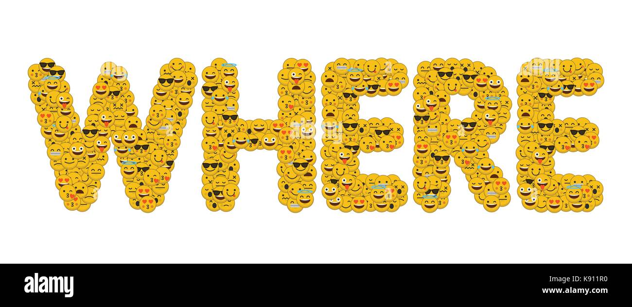 The word where written in social media emoji smiley characters Stock ...