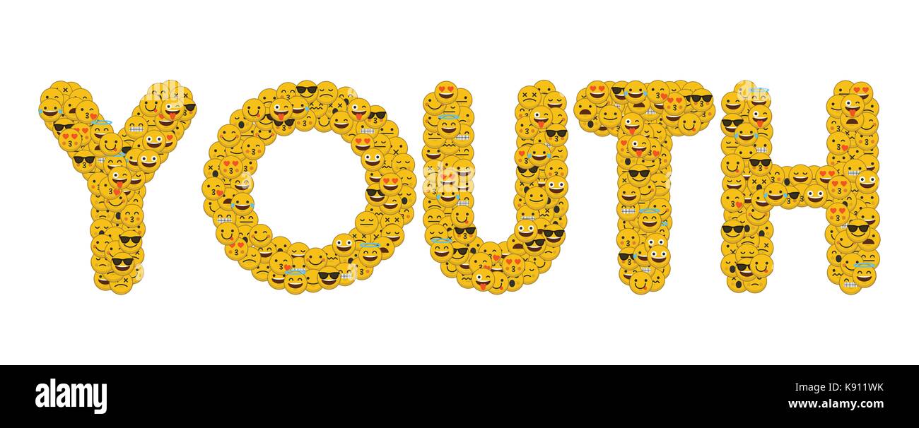 The word youth written in social media emoji smiley characters Stock ...