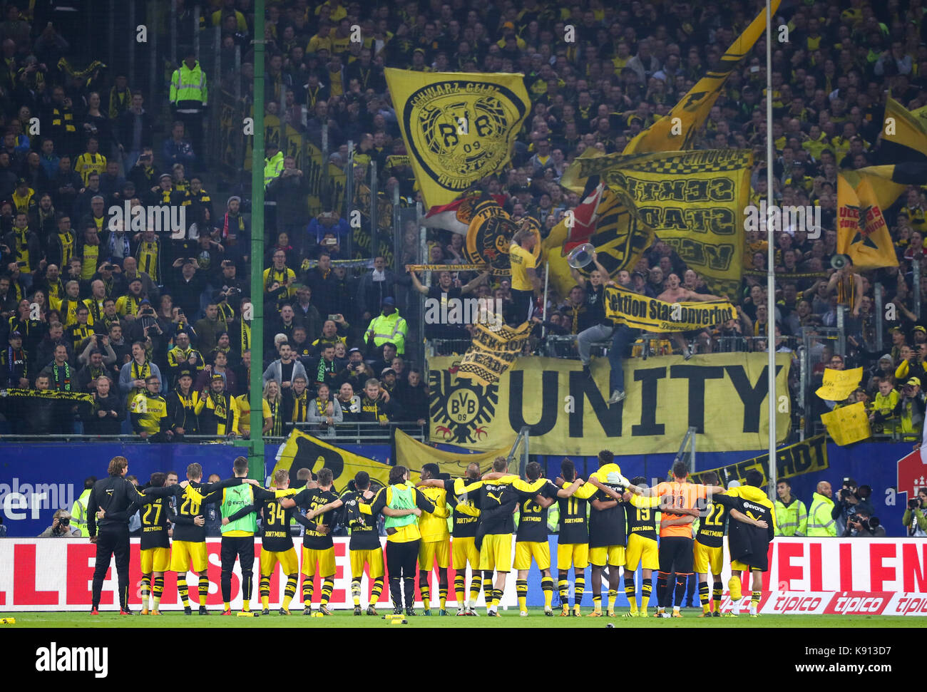 Hamburg, Germany. 20th Sep, 2017. Dortmund players celebrate their 3:0 ...