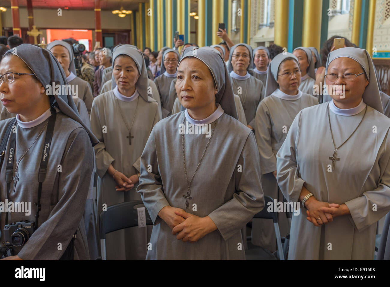 Beijing, China. 21st Sep, 2017. Chinese nuns attend a mass to celebrate ...