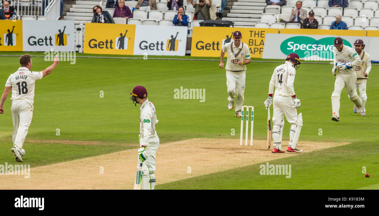 London,UK.21 September 2017. Stuart Meaker celebrates after he has ...