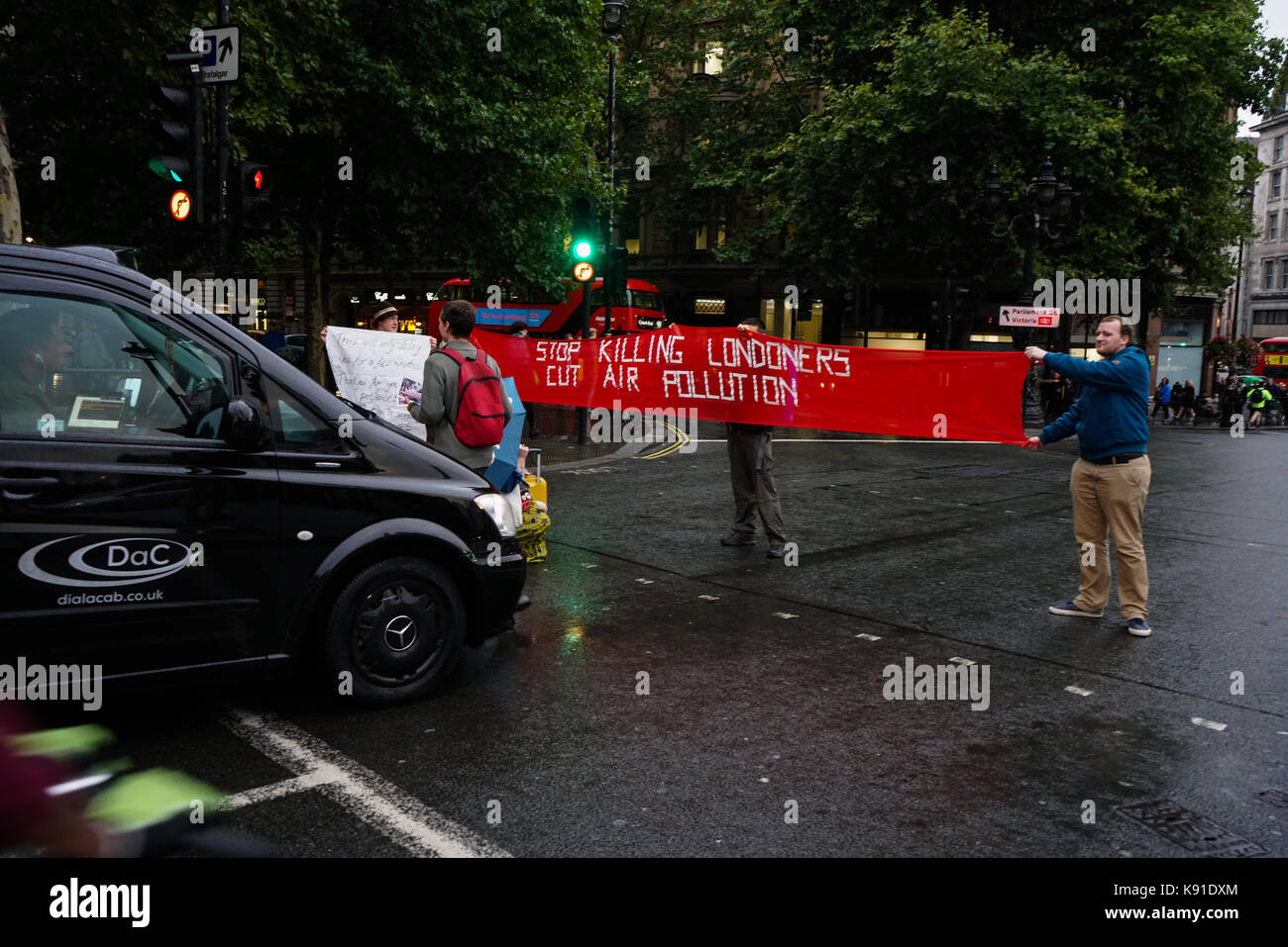 London, England, UK. 21st Sep, 2017. Protesters blockade the roundabout ...