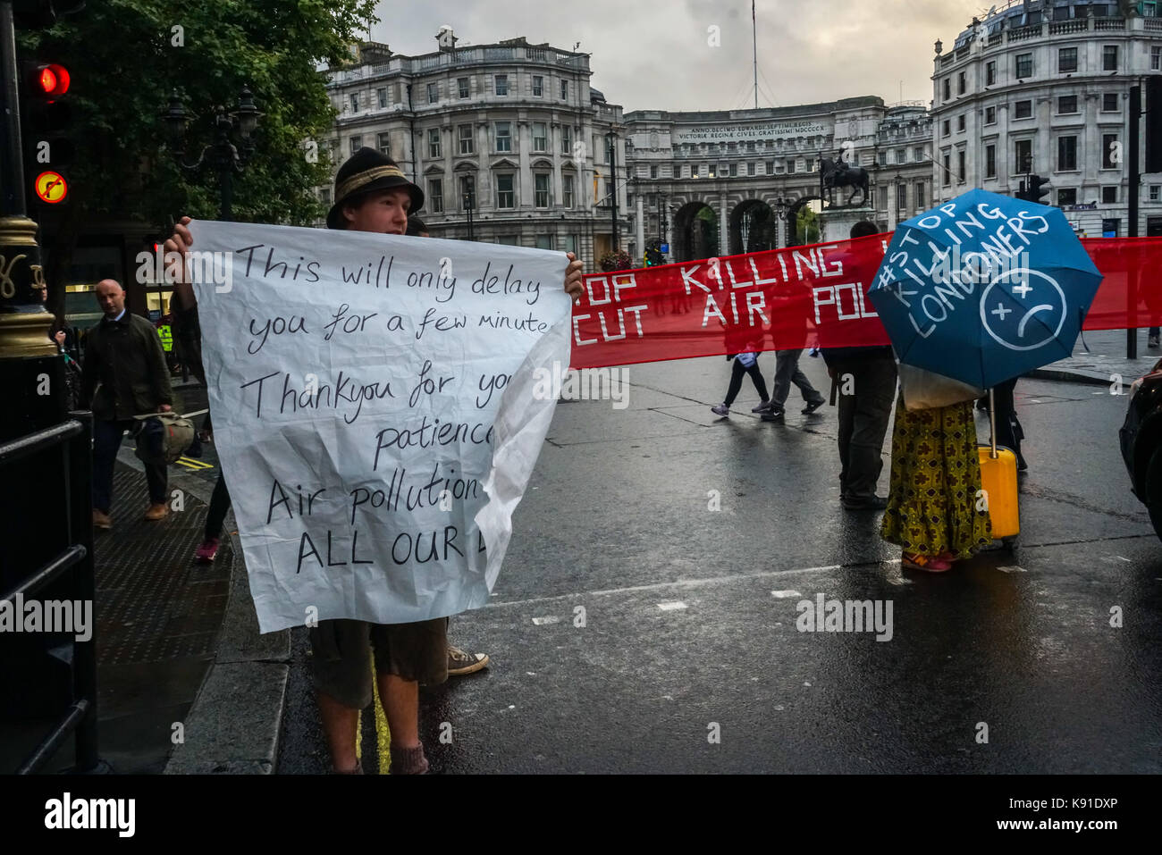 London, England, UK. 21st Sep, 2017. Protesters blockade the roundabout ...