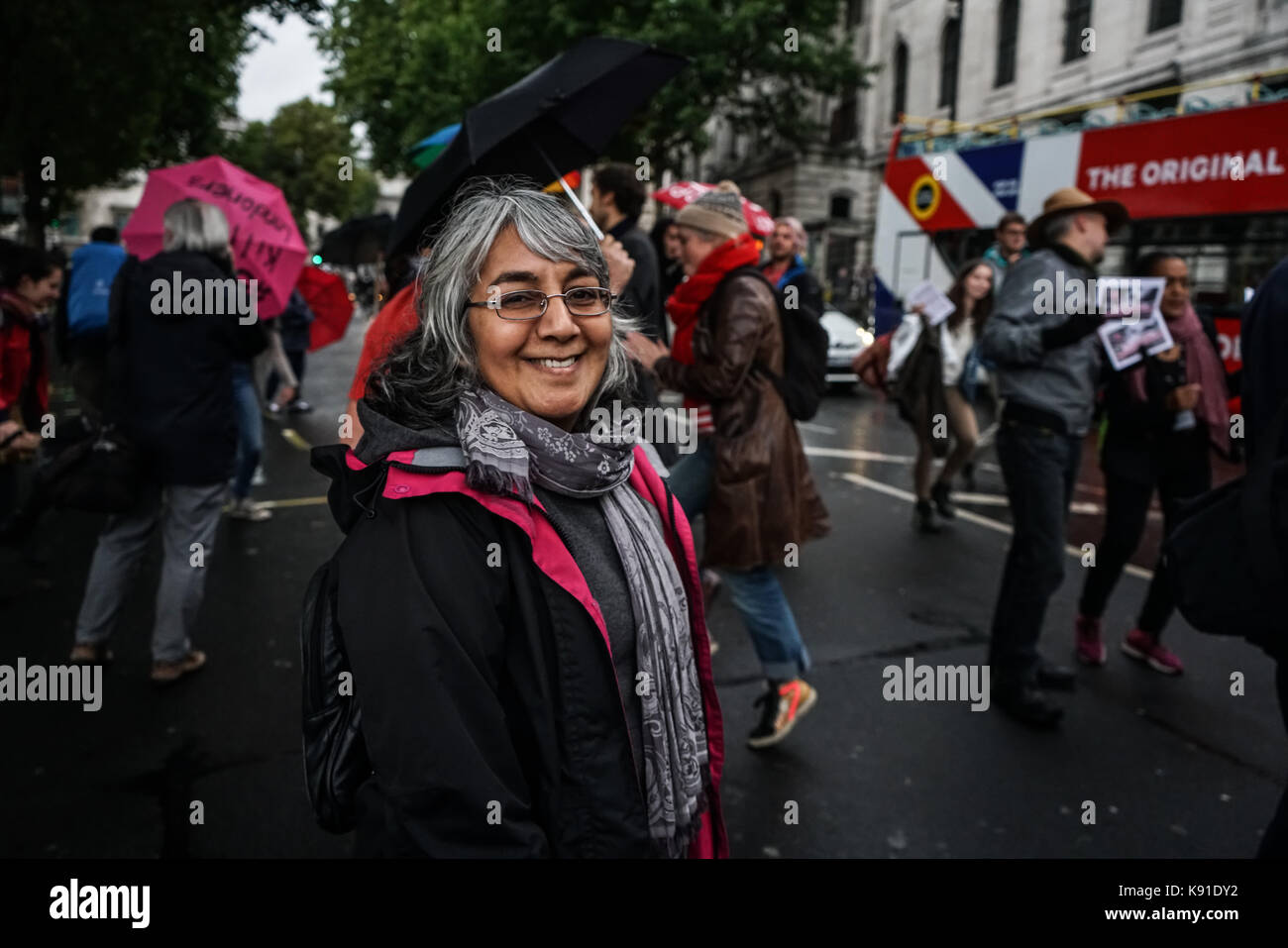London, England, UK. 21st Sep, 2017. Protesters blockade the roundabout ...