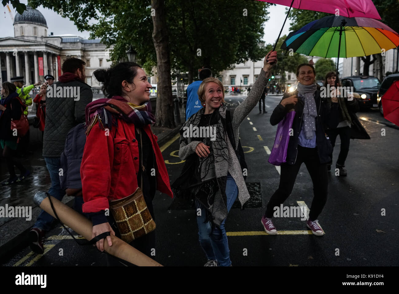 London, England, UK. 21st Sep, 2017. Protesters blockade the roundabout ...