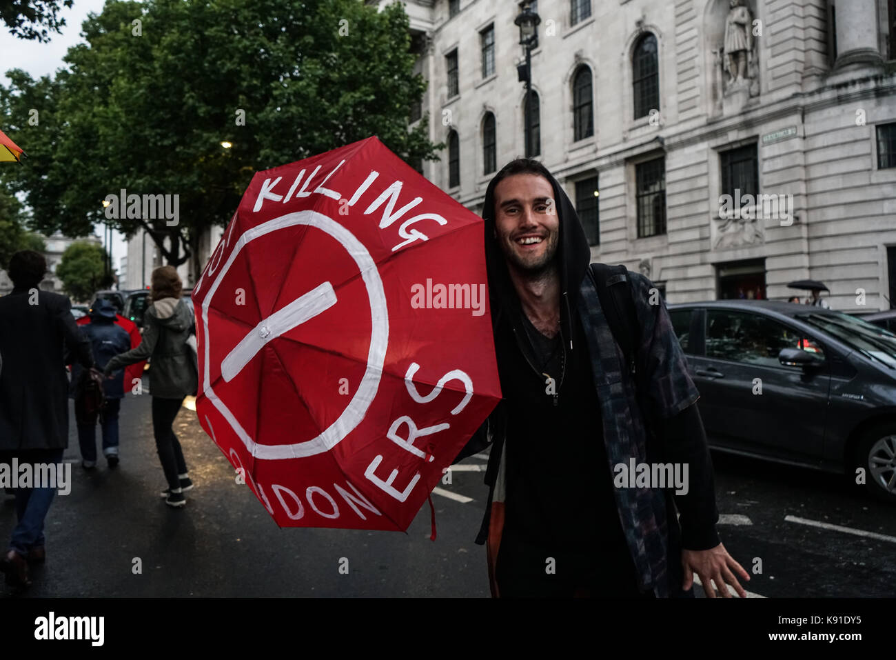 London, England, UK. 21st Sep, 2017. Protesters blockade the roundabout ...