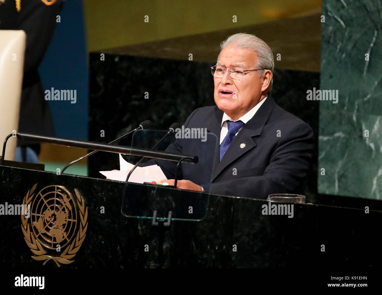 New York, USA. 21st Sep, 2017. Salvadoran President Salvador Sanchez ...