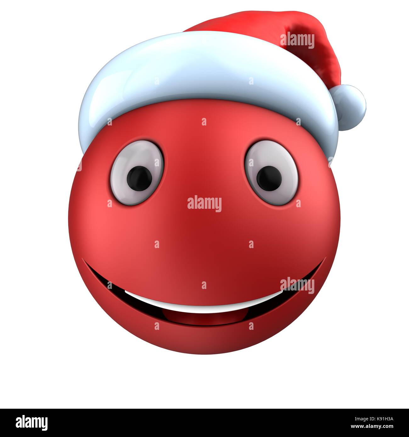3d illustration of red emoticon smile with christmas hat over white ...