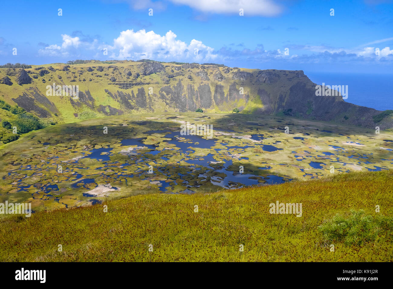 Rano Kau volcano crater in Easter Island, Chile Stock Photo - Alamy