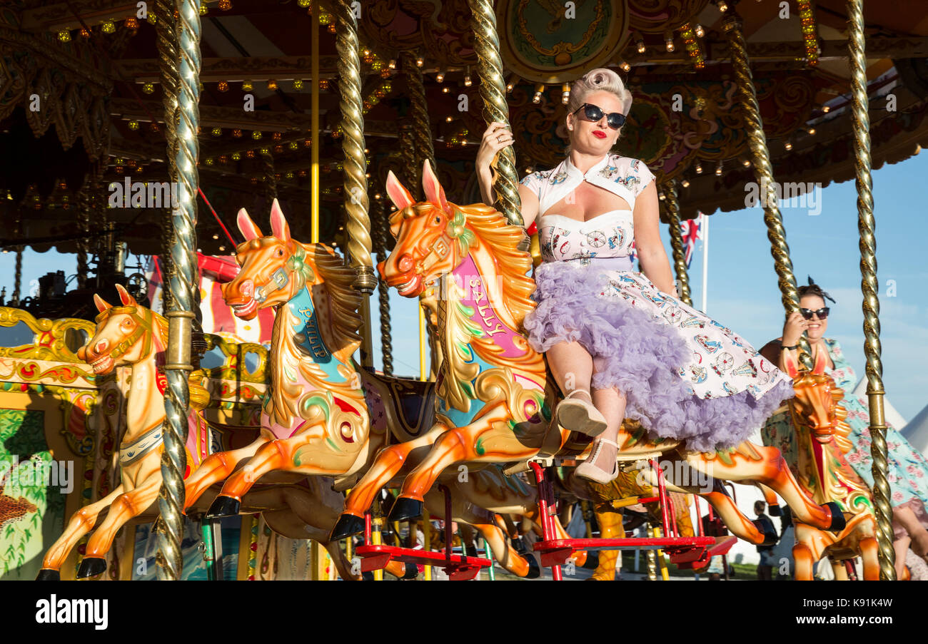 Vintage Girl on Carousel Stock Photo - Alamy