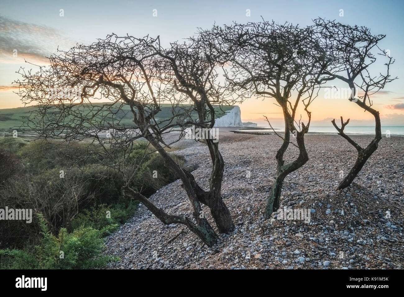 Beautiful sunrise landscape of Seven Sisters cliffs landmark on English ...