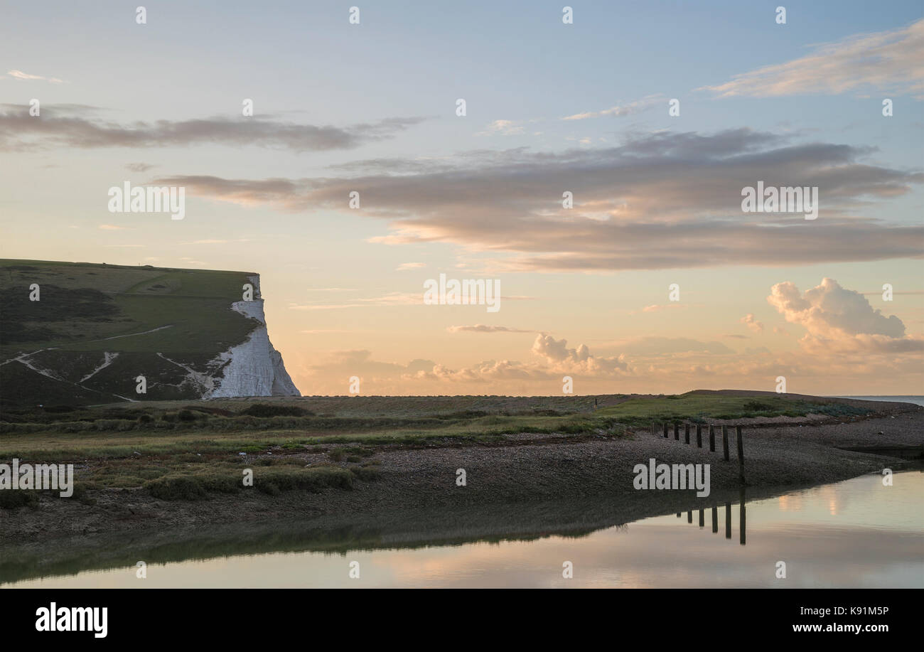 Beautiful sunrise landscape of Seven Sisters cliffs landmark on English ...