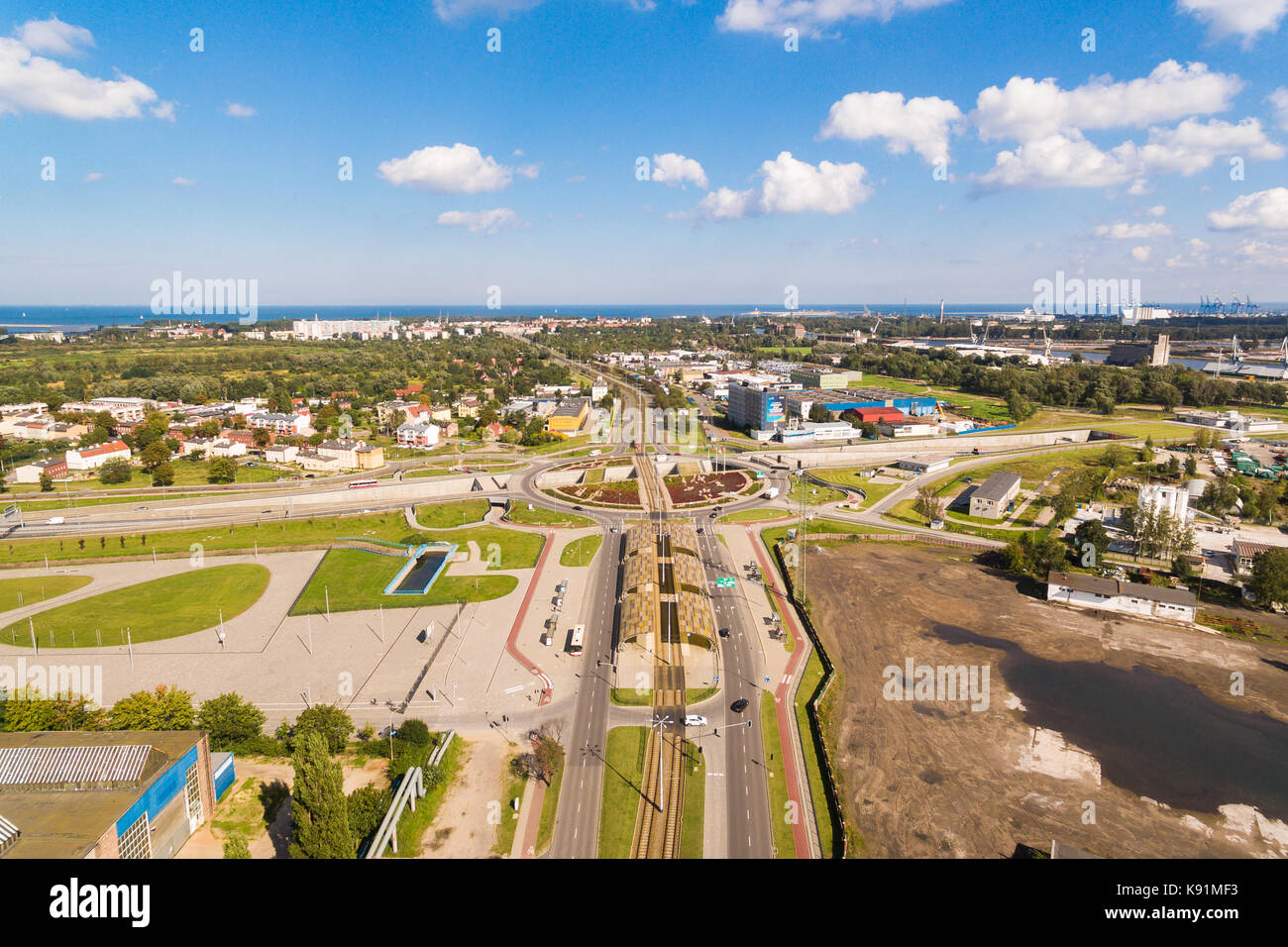 Bird-eye view of the crossroads in Gdansk, Poland Stock Photo - Alamy