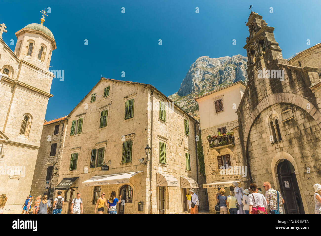 Kotor, Montenegro - August 24, 2017: Fragments of buildings and the ...