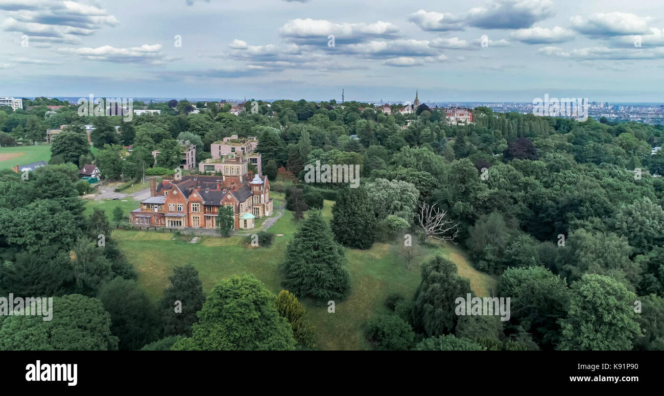 Aerial view of a Victorian village in a forest in North London Stock ...