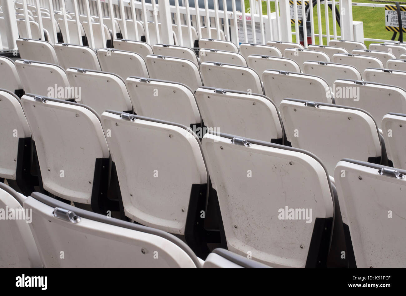 White seating at Lords Cricket Ground, St Johns Wood, London, England ...