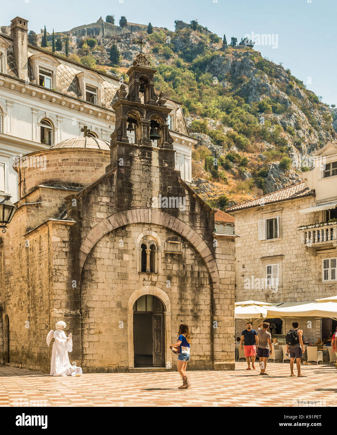Kotor, Montenegro - August 24, 2017: Fragments of buildings and the ...
