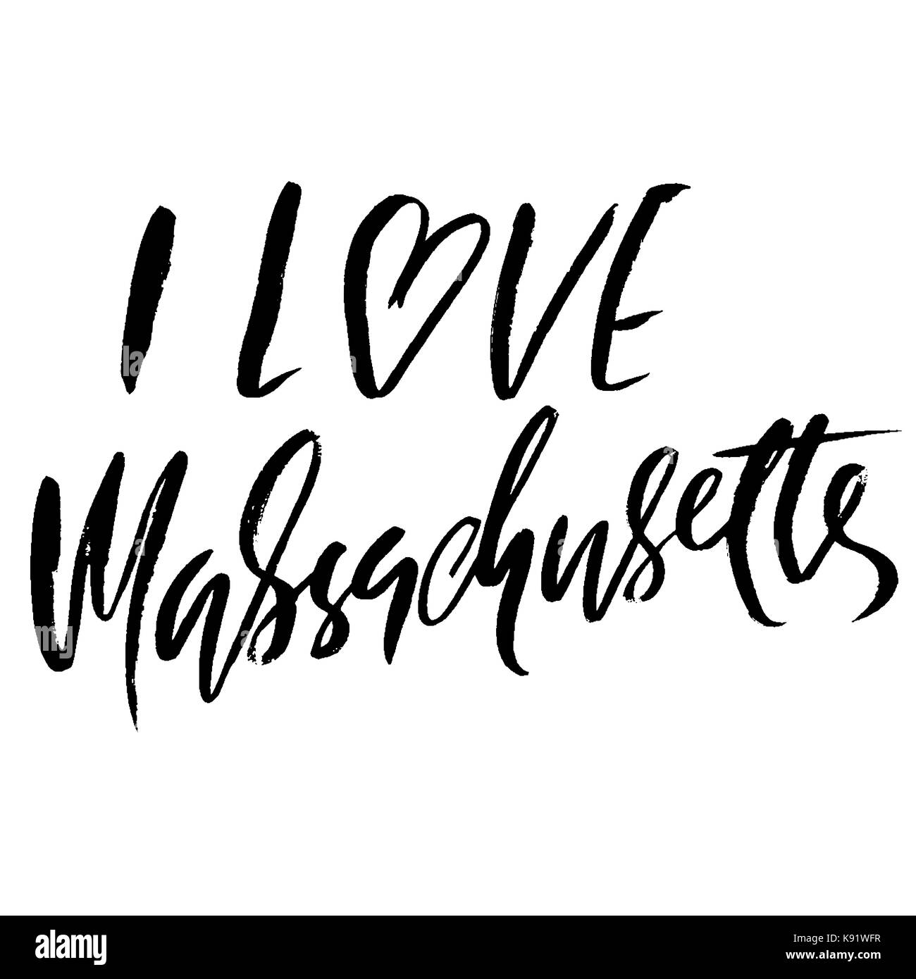 I love Massachusetts. Modern dry brush lettering. Retro typography ...