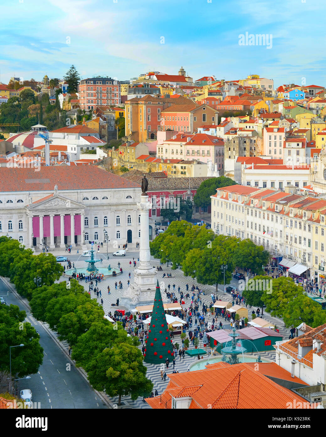 Aerial view of Rossio square in Old Town of Lisbon, Portugal Stock ...