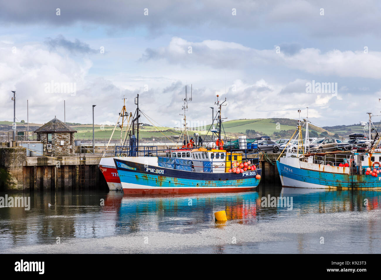 Fishing boats in the harbour view, Padstow, a small fishing village on ...