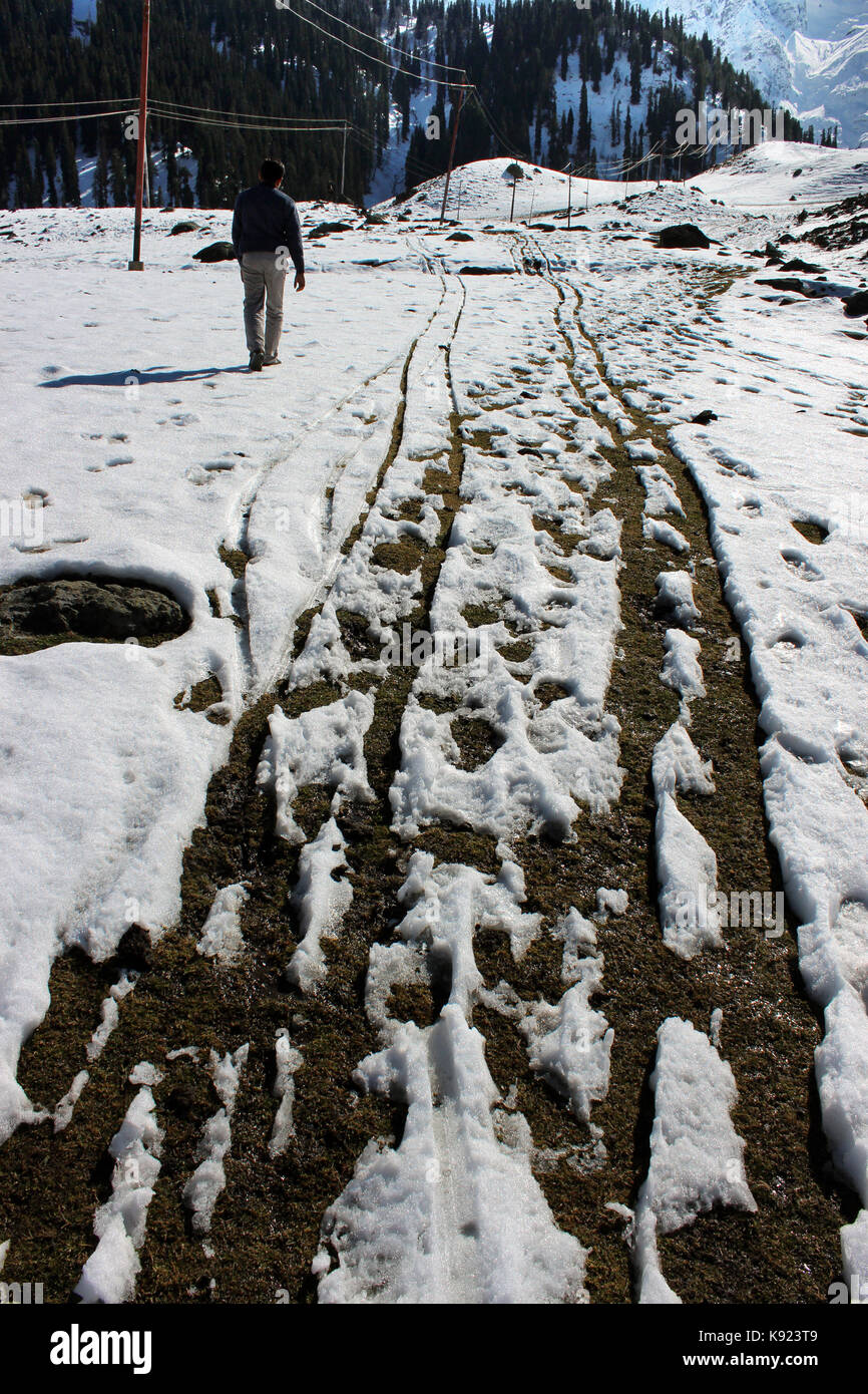 Winter Landscape. Slage Car track on snow Stock Photo - Alamy