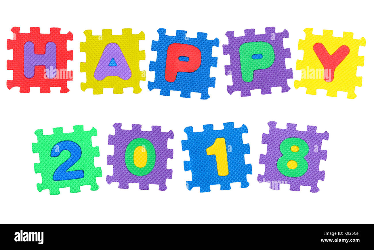 Message Happy 2018., from letters puzzle, isolated on white background ...