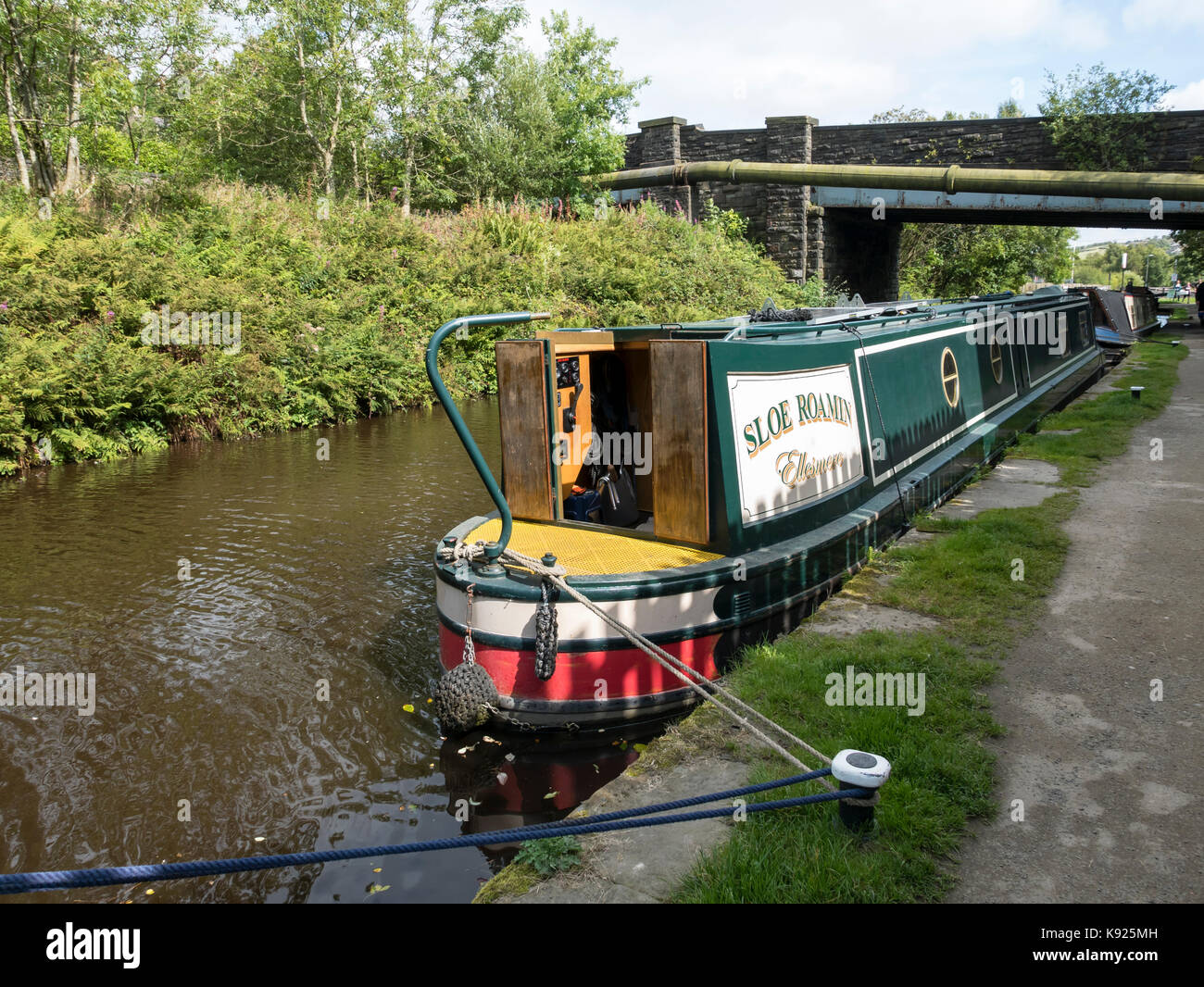 Narrow boat on the Huddersfield Narrow Canal, Marsden, Huddersfield ...