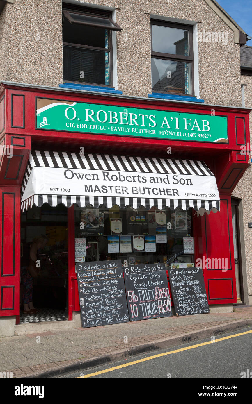 Owen Roberts and Son Butchers; Amlwch; Anglesey; Wales; UK Stock Photo ...