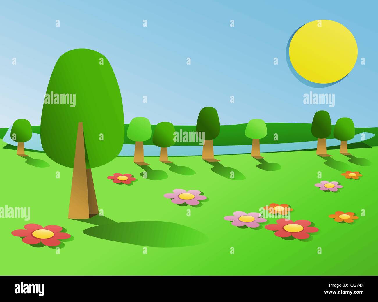 Cartoon landscape with cut out paper elements Stock Vector Image & Art ...
