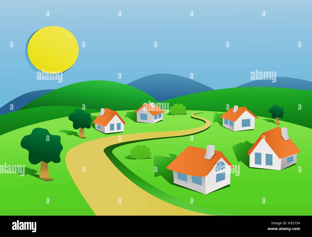Cut out paper landscape with small village Stock Vector Image & Art - Alamy