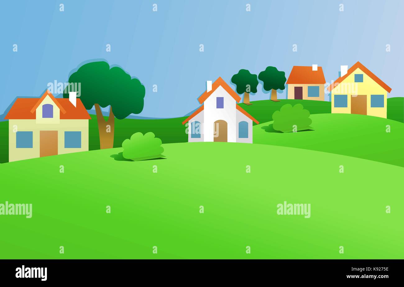 Cut out paper landscape with small village Stock Vector Image & Art - Alamy