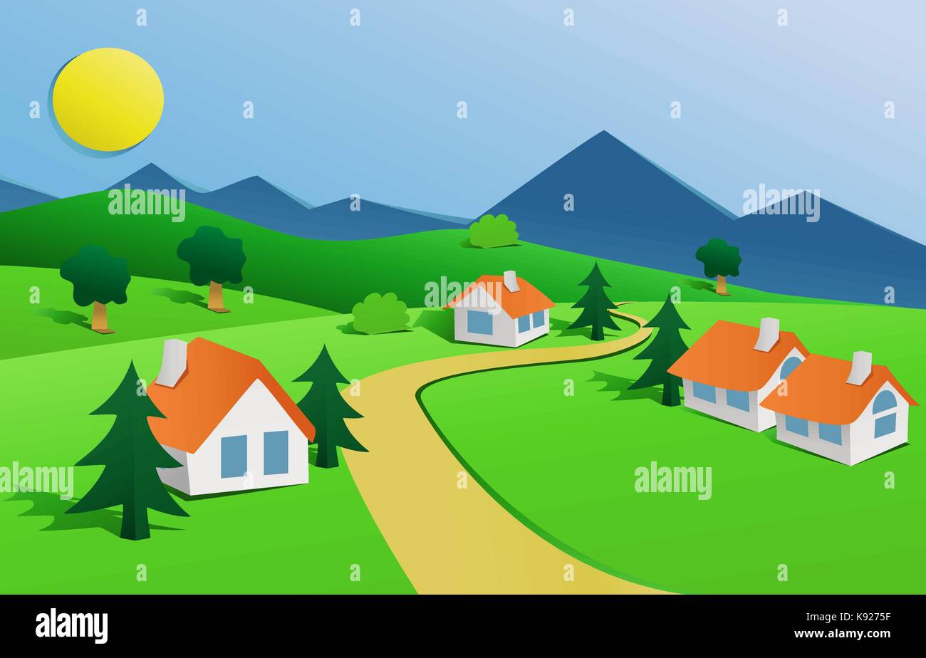 Cut out paper landscape with small village Stock Vector Image & Art - Alamy