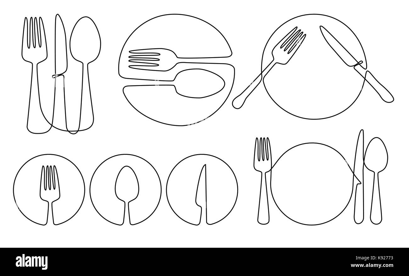 Cultery and plate one line drawing Stock Vector Image & Art - Alamy