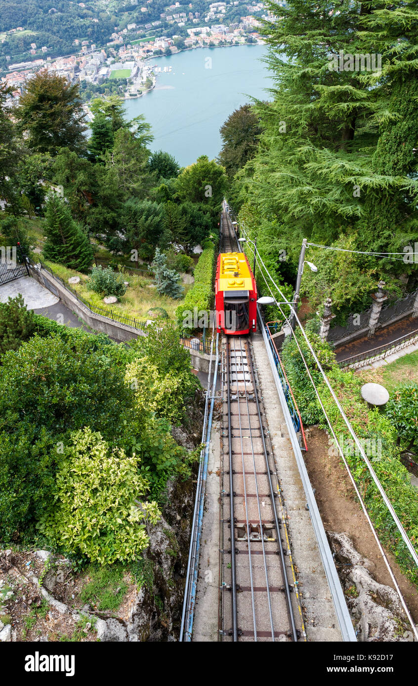 The Como to Brunate Funicular Railway descending from Brunate station ...