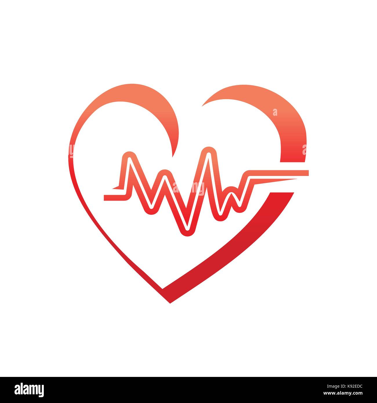 outline of heart with heartbeat, symbol design, isolated on white ...